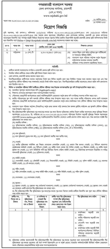 Rajshahi DC Office Job Circular 2025 - চাকরির খবর