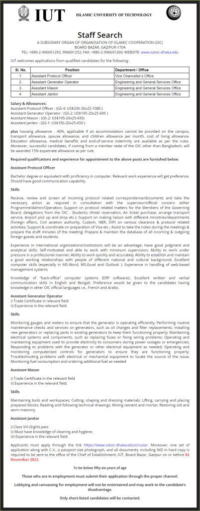 Islamic University of Technology IUT Job Circular 2025 - চাকরির খবর