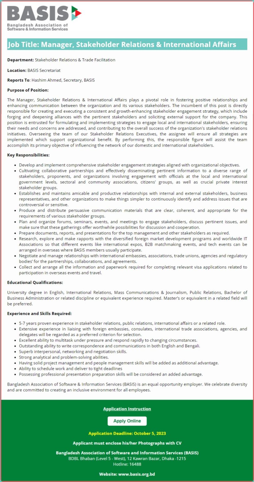 BASIS Job Circular 2025 - চাকরির খবর